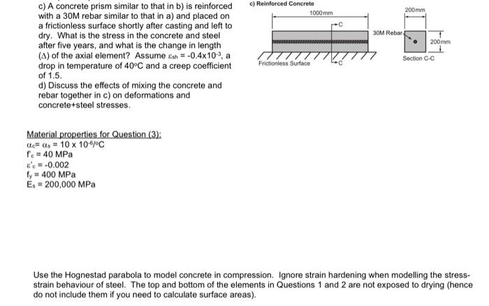 Solved c) Reinforced Concrete 1000 mm 200mm 30M Rebar 200mm | Chegg.com