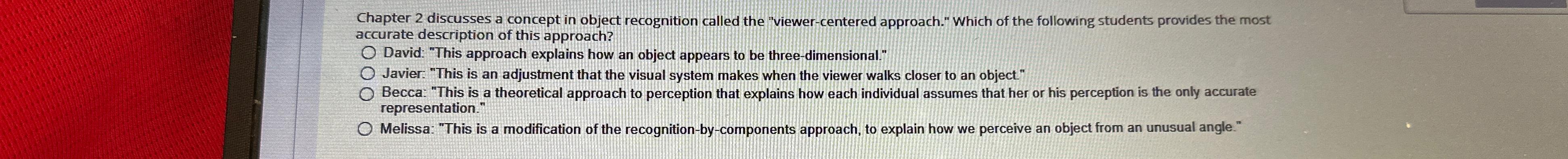 Solved Chapter 2 ﻿discusses a concept in object recognition | Chegg.com
