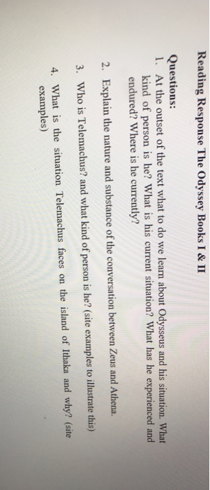 Reading Response The Odyssey Books I & II Questions: | Chegg.com