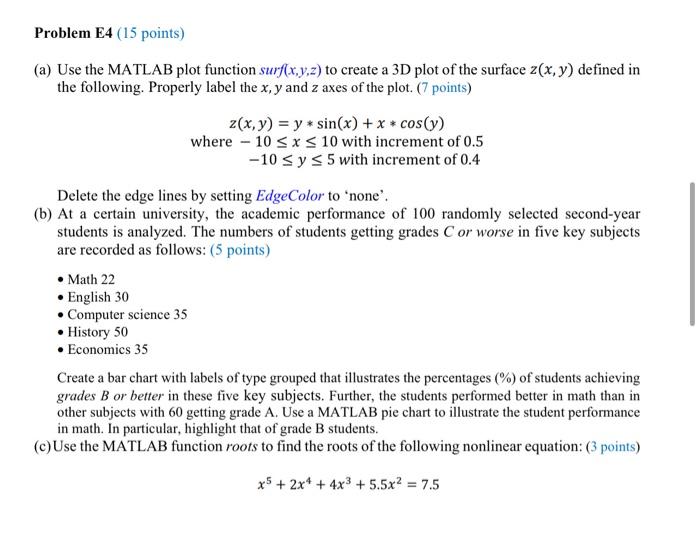 Solved A Use The Matlab Plot Function Surfxyz To 7971