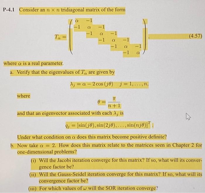 P 41 Consider An N×n Tridiagonal Matrix Of The Form 