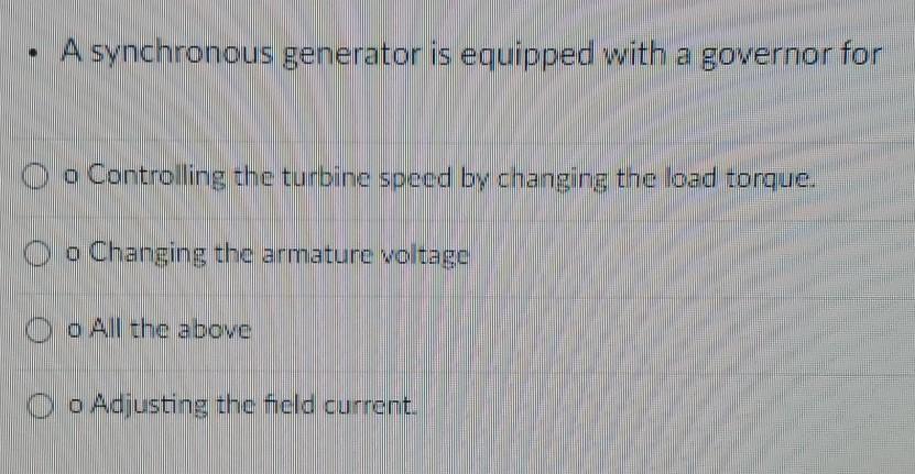 Solved A synchronous generator is equipped with a governor | Chegg.com