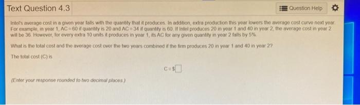 Solved Text Question 4 3 Question Help Intors Average Cost