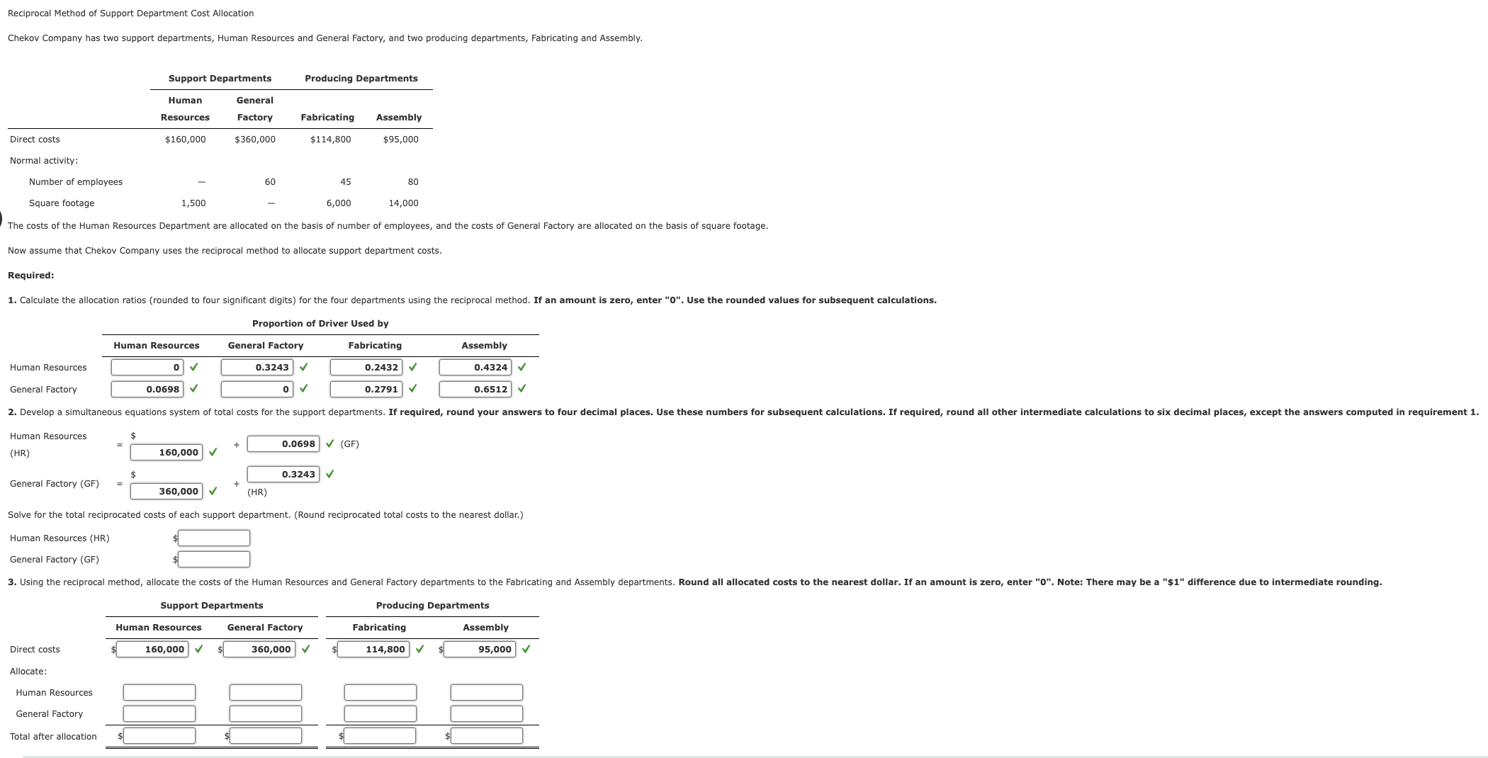 Solved Reciprocal Method of Support Department Cost | Chegg.com