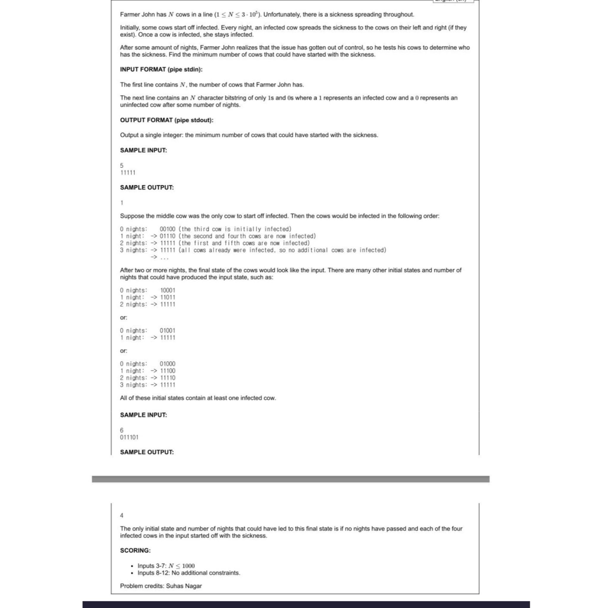 Solved Farmer John has N ﻿cows in a line )≤N≤(3*105. | Chegg.com
