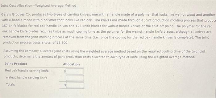 Solved Joint Cost Allocation-Weighted Average Method Gary's | Chegg.com