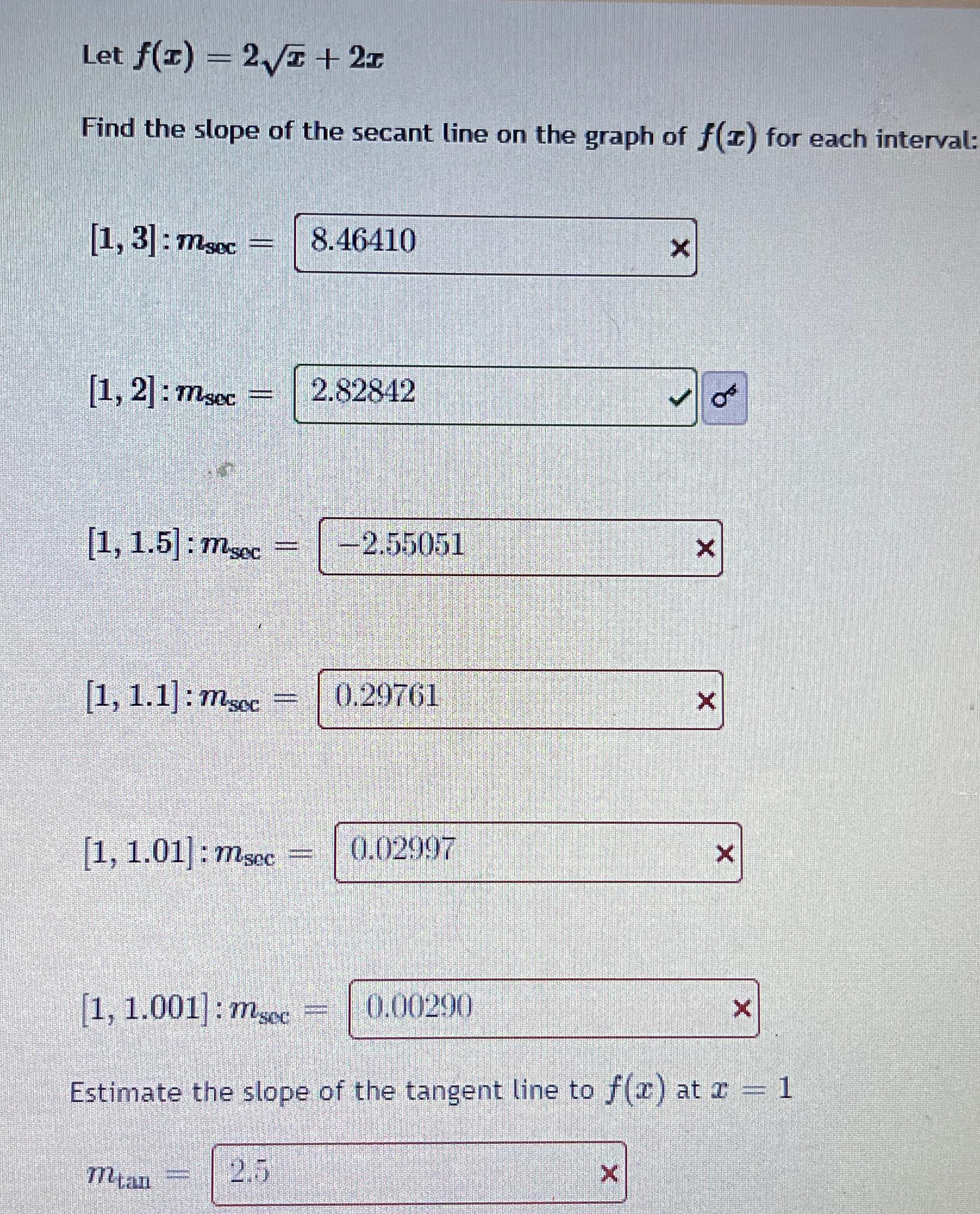 Solved Let f(x)=2x2+2xFind the slope of the secant line on | Chegg.com