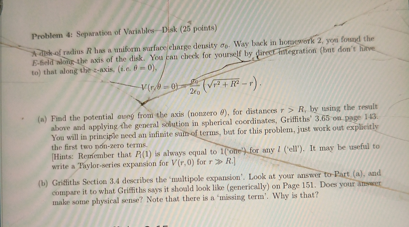 Solved Problem 4: Separation of Variables-Disk (25 ﻿points)A | Chegg.com