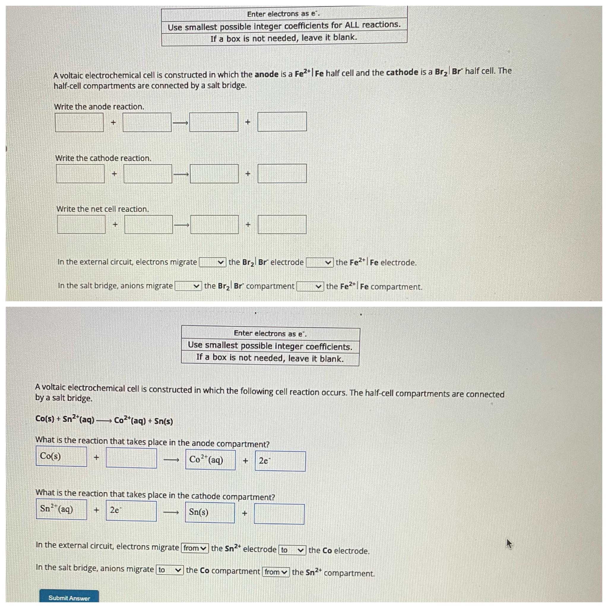 Solved \table[[Enter electrons as e-.],[Use smallest | Chegg.com