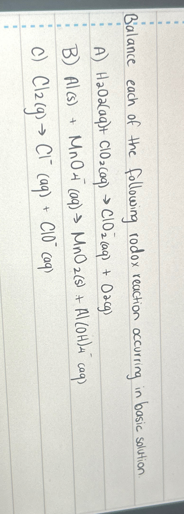 Solved Balance each of the following rodox reaction | Chegg.com