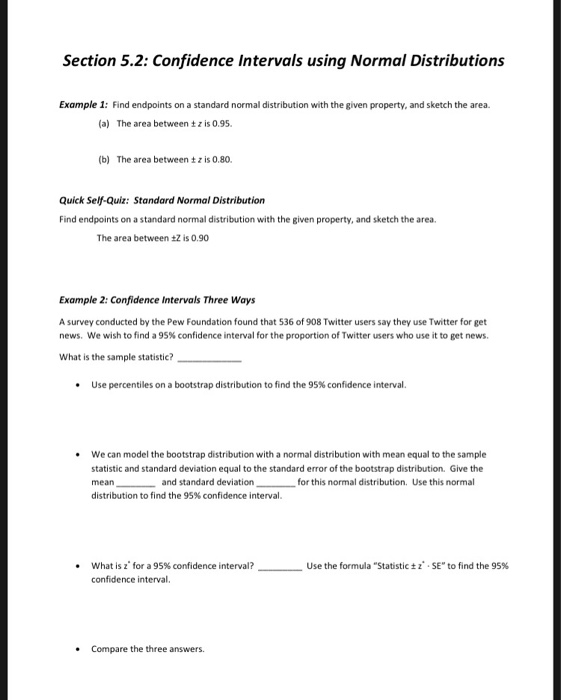 Solved Section 5.2: Confidence Intervals using Normal | Chegg.com