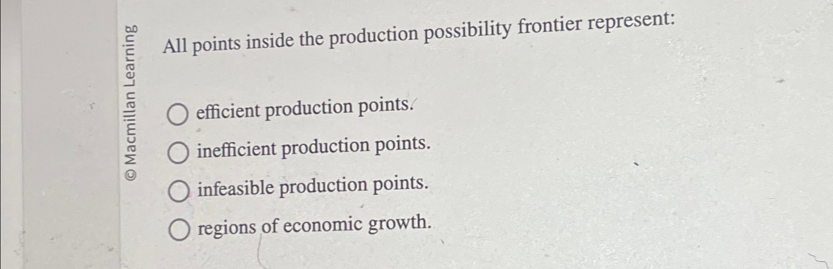 Solved a E ﻿All points inside the production possibility | Chegg.com