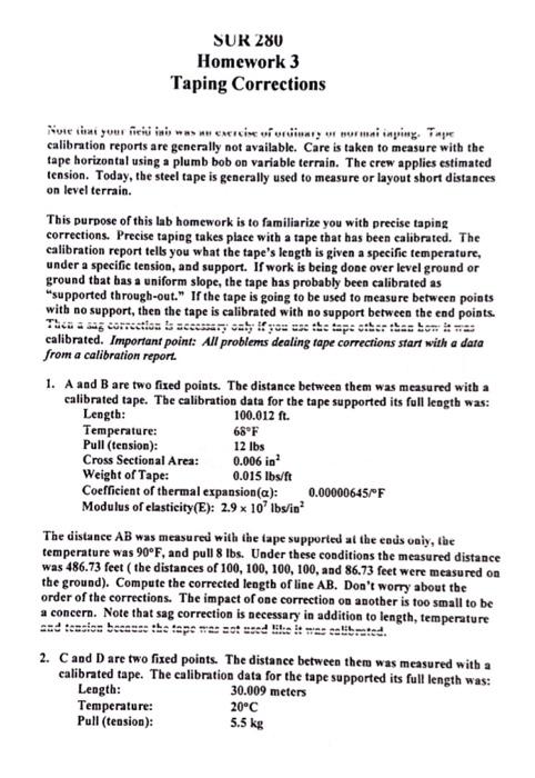 Solved SUR28U Homework 3 Taping Corrections calibration | Chegg.com