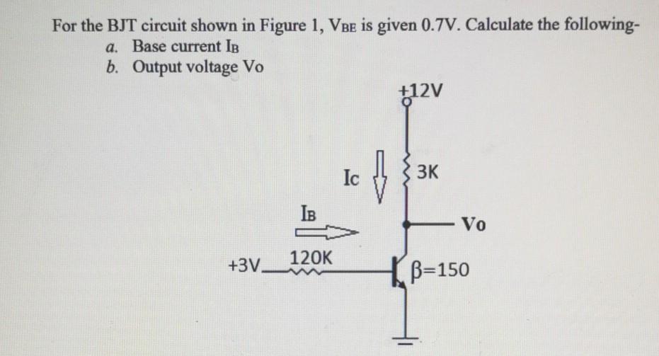 Solved For the BJT circuit shown in Figure 1, VBE is given | Chegg.com