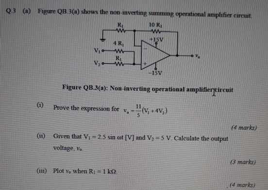 Solved Q3 (a) Figure QB 3(a) shows the non-inverting summing | Chegg.com