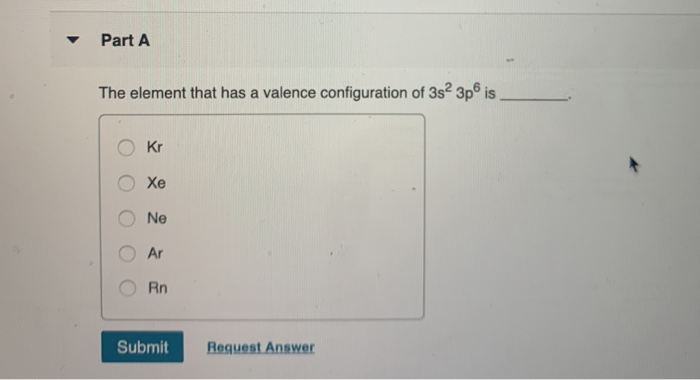 Solved Part A The element that has a valence configuration | Chegg.com