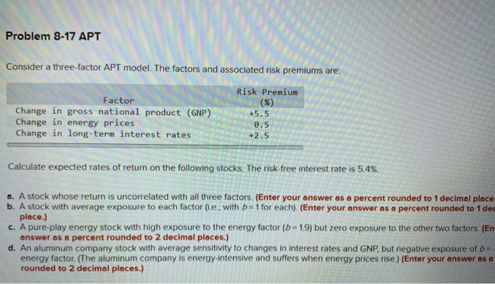 Problem 8 17 Apt Consider A Three Factor Apt Model