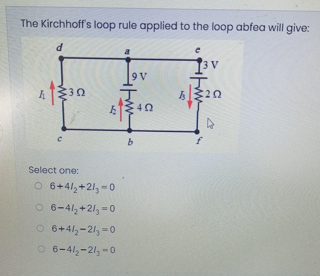 Solved The Kirchhoff's loop rule applied to the loop abfea | Chegg.com