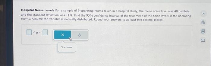 Solved Hospital Noise Levels For a sample of 9 operating | Chegg.com