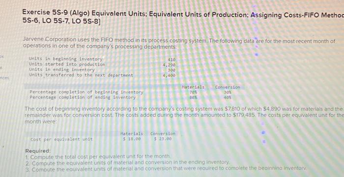 Solved Exercise 5S-9 (Algo) Equivalent Units; Equivalent | Chegg.com
