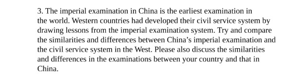 3. The imperial examination in China is the earliest | Chegg.com