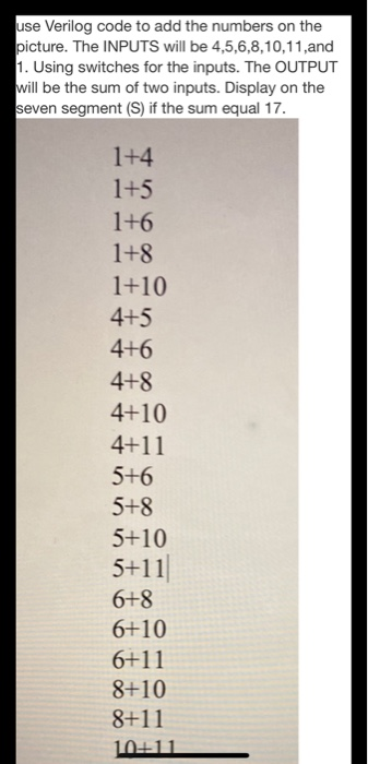 use Verilog code to add the numbers on the picture. | Chegg.com