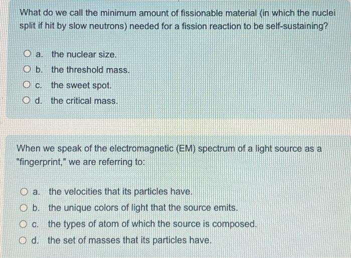Solved What do we call the minimum amount of fissionable | Chegg.com