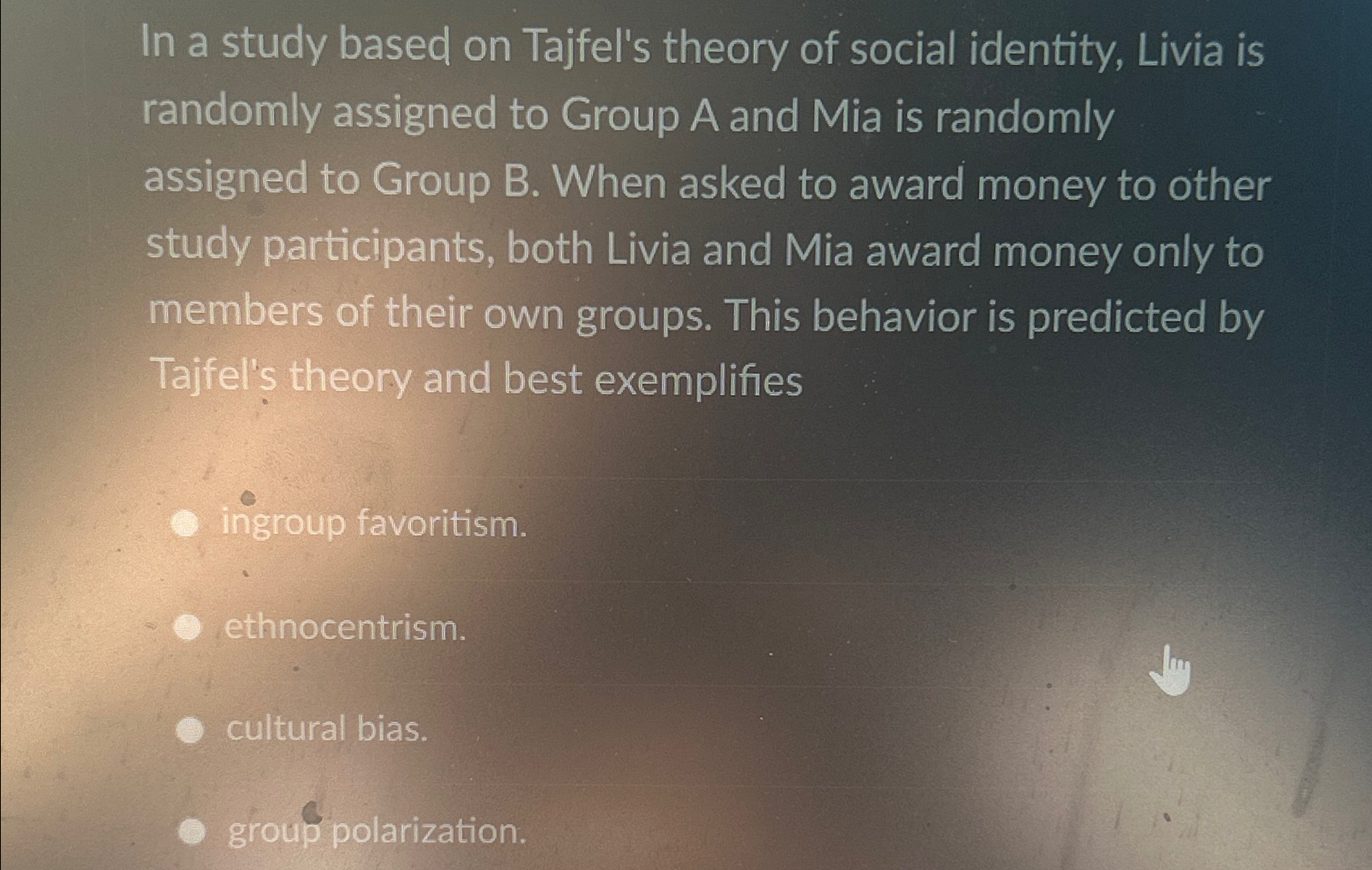 Solved In a study based on Tajfel's theory of social | Chegg.com
