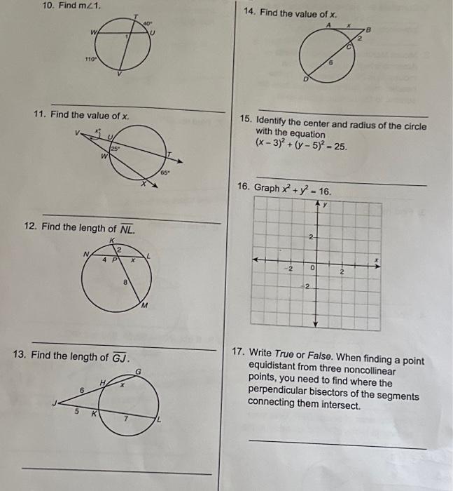 Solved 10. Find m∠1. 14. Find the value of x. 11. Find the | Chegg.com