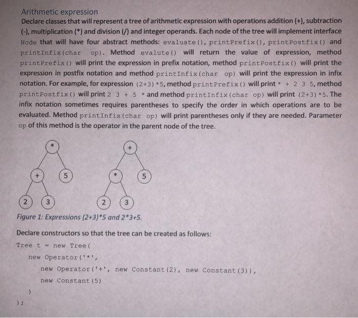 Solved Arithmetic expression Declare classes that will | Chegg.com