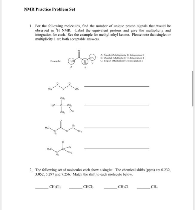 Solved NMR Practice Problem Set 1. For the following | Chegg.com