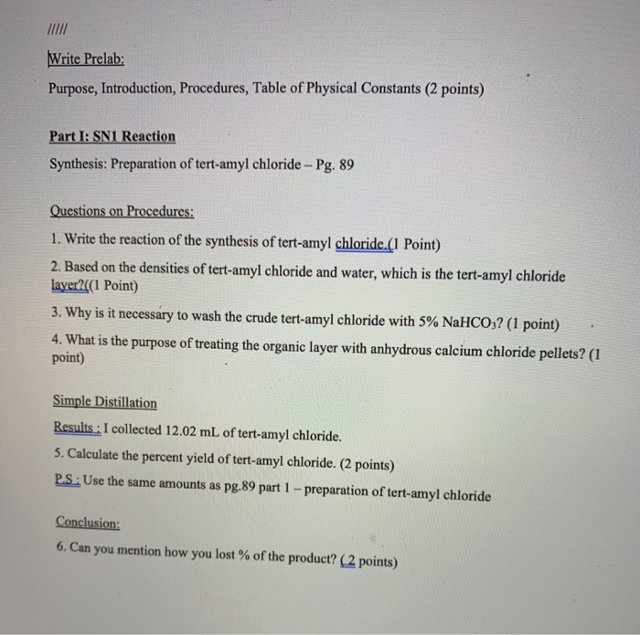 Solved Write Prelab: Purpose, Introduction, Procedures, | Chegg.com