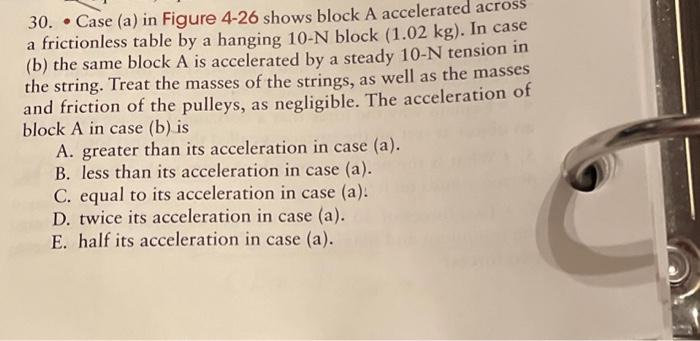 Solved 30. Case (a) in Figure 4-26 shows block A accelerated | Chegg.com