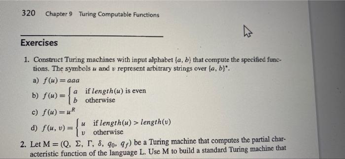 Solved 320 Chapter 9 Turing Computable Functions Exercises = | Chegg.com