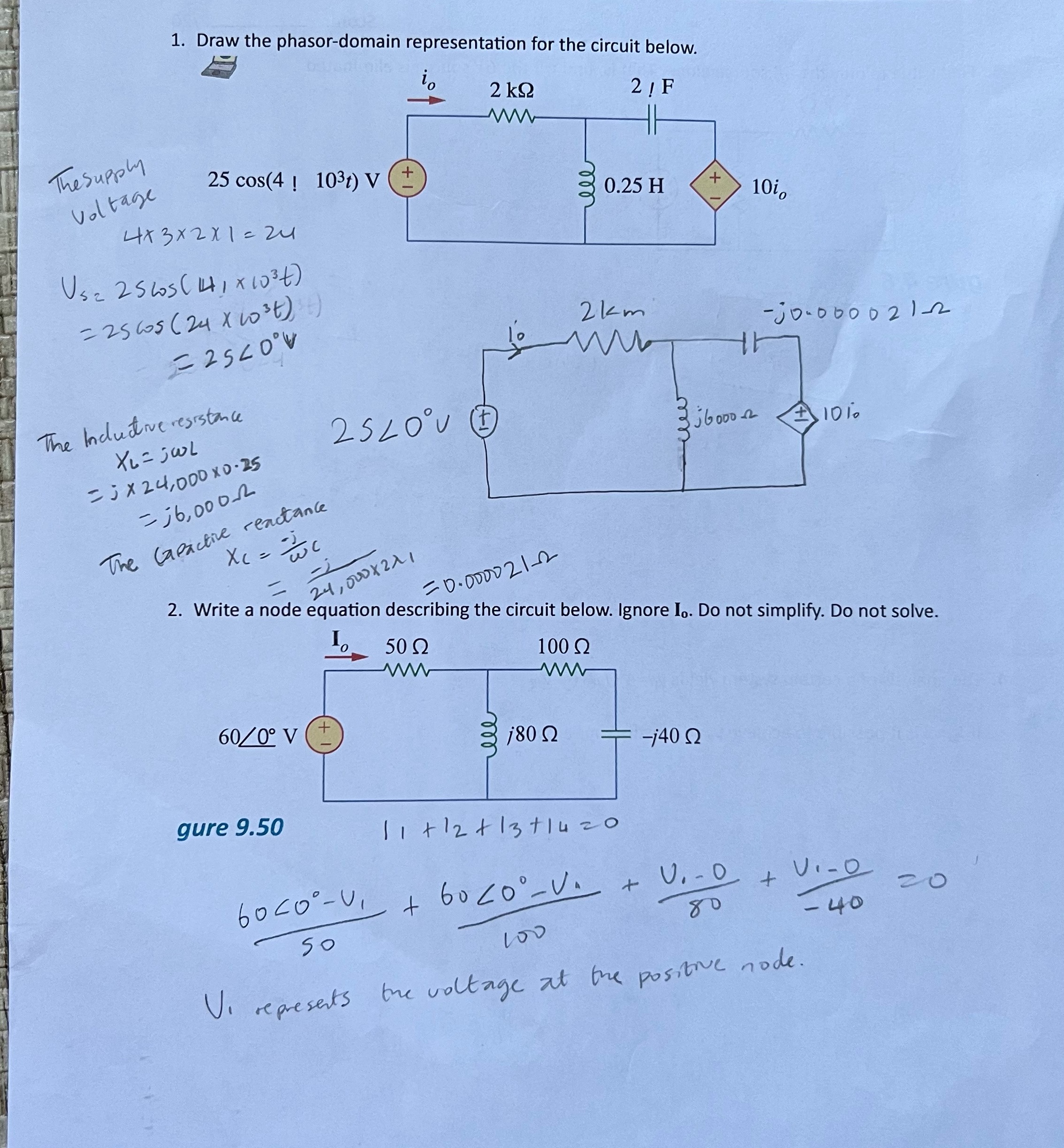 Draw the phasor-domain representation for the circuit | Chegg.com