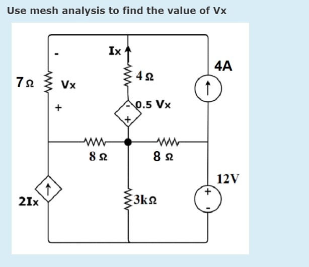 Solved Use mesh analysis to find the value of Vx | Chegg.com