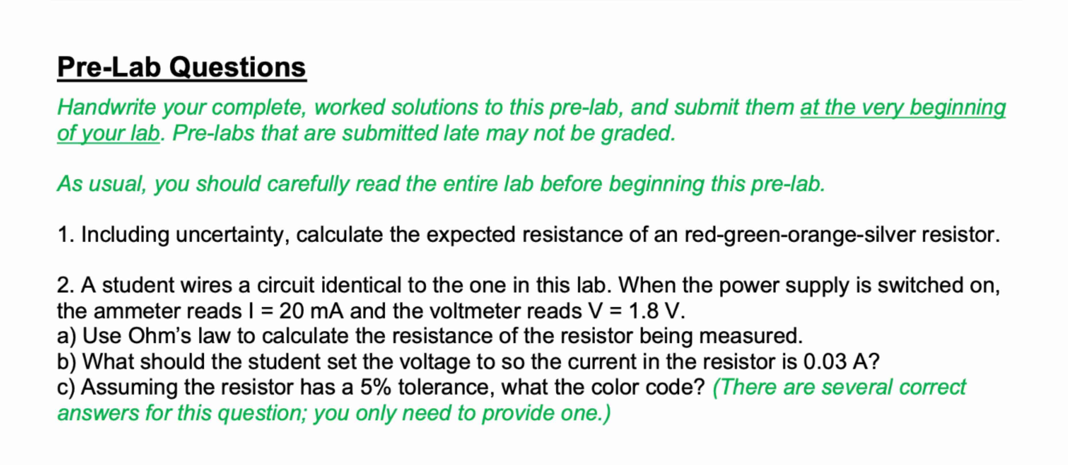 Pre-Lab QuestionsHandwrite your complete, worked | Chegg.com