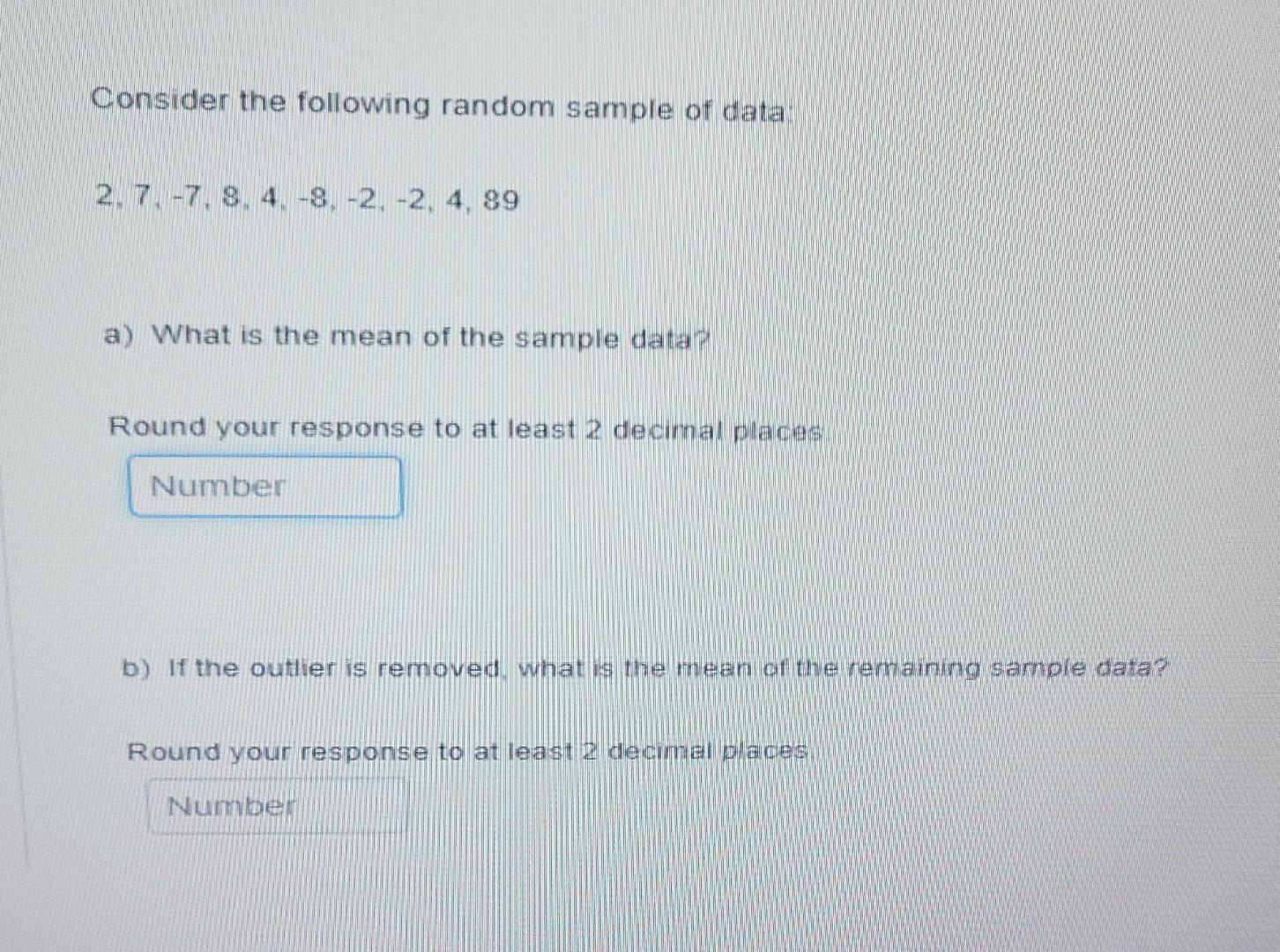 Solved Consider the following random sample of data: 2. | Chegg.com