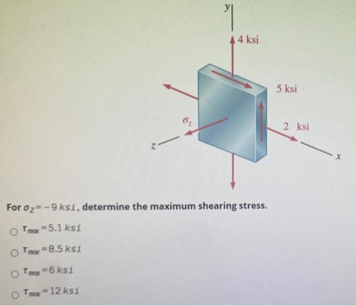 Solved 1 A4 ksi 5 ksi 0 2 ksi For Oz=ksi, determine the | Chegg.com
