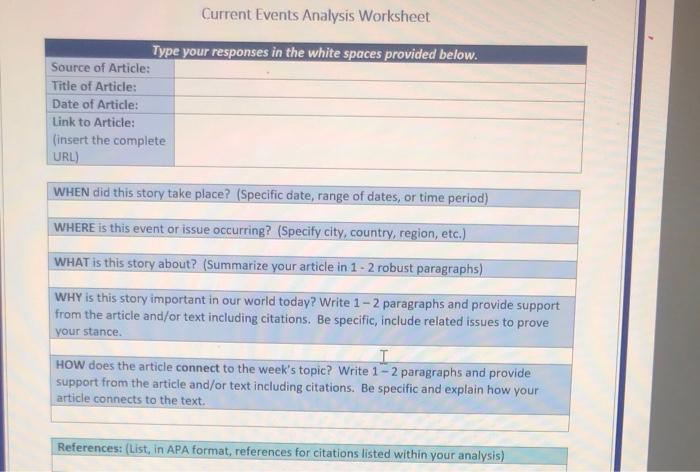 Solved Please Full The Worksheet With A Article No More Than Chegg