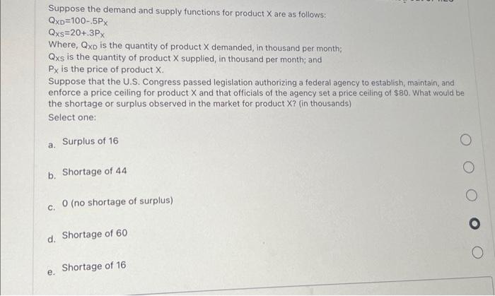 Suppose the demand and supply functions for product X | Chegg.com