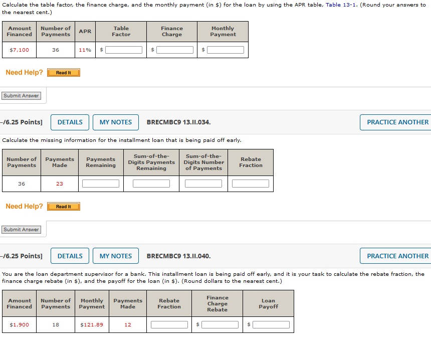 Solved Calculate the table factor, the finance charge, and | Chegg.com