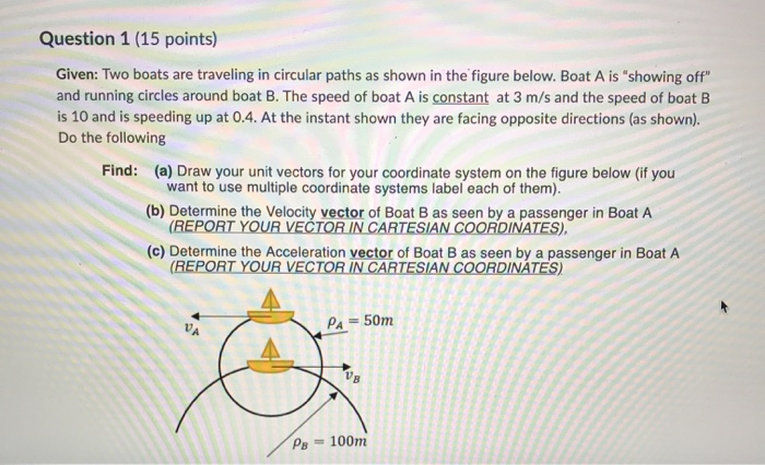 Solved Question 1 (15 points) Given: Two boats are traveling | Chegg.com