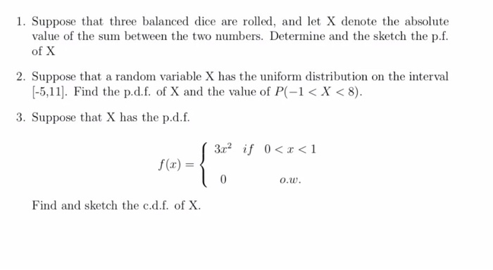 Solved 1. Suppose that three balanced dice are rolled, and | Chegg.com