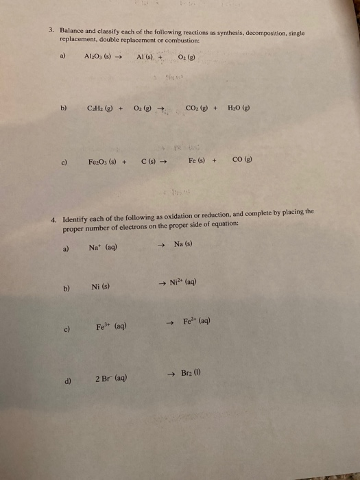 Solved Chemistry 51 Name: CHEMICAL REACTIONS & EQUATIONS | Chegg.com