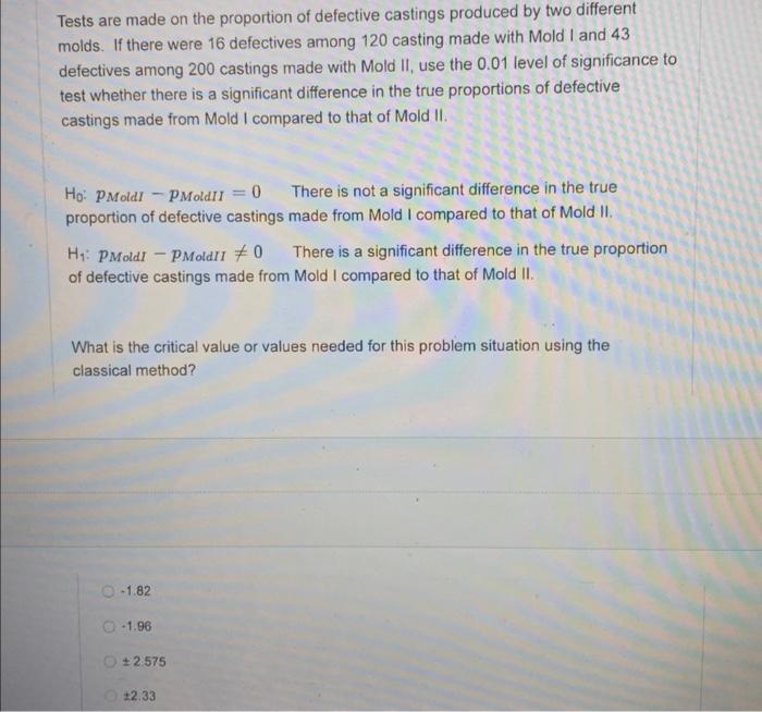 Solved Tests are made on the proportion of defective | Chegg.com