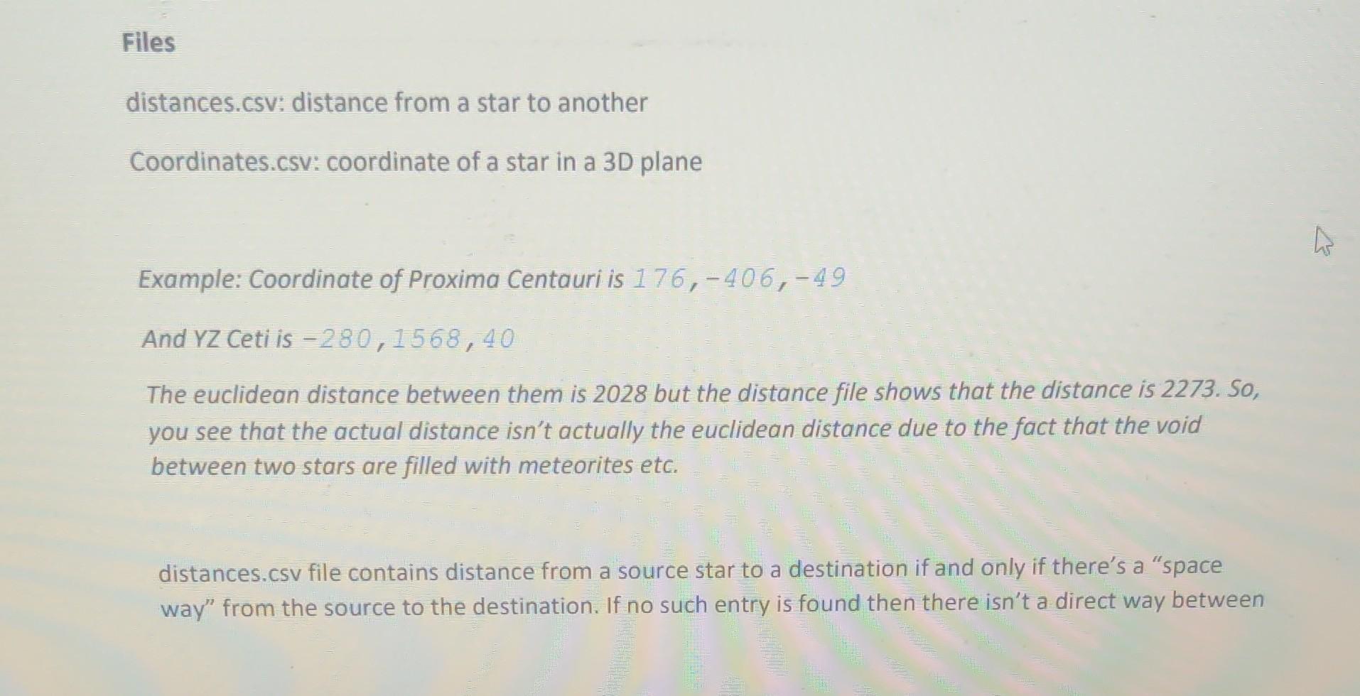 Solved distances.csv: distance from a star to another | Chegg.com
