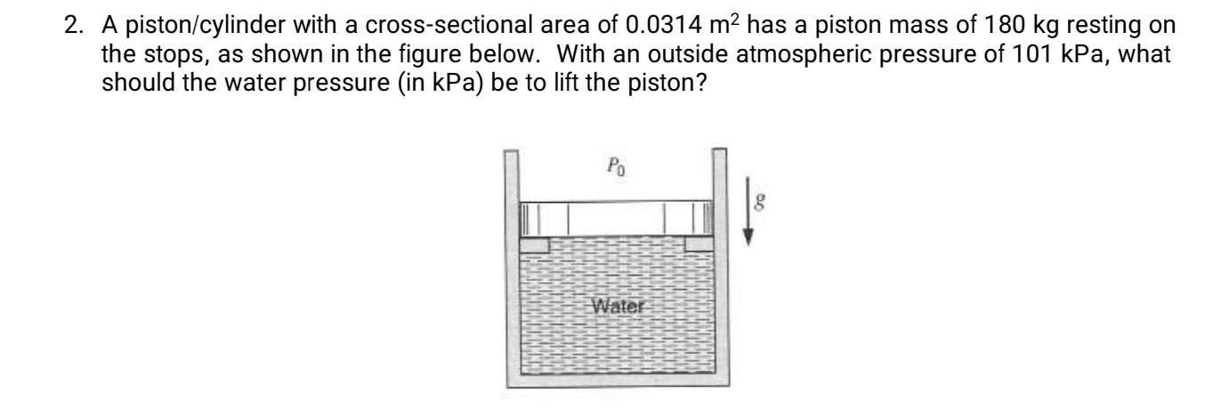 Solved 2. A piston/cylinder with a cross-sectional area of | Chegg.com
