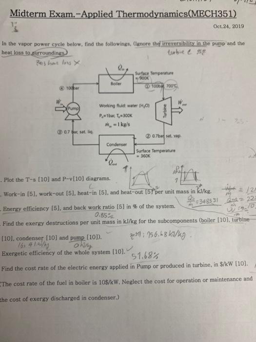 Midterm Exam.-Applied Thermodynamics(MECH351) is | Chegg.com