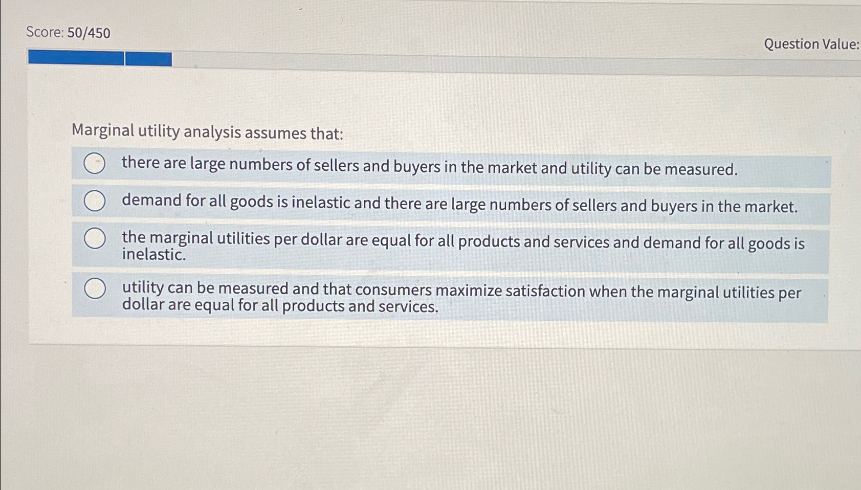 Solved Score: 50/450Question Value:Marginal utility analysis | Chegg.com
